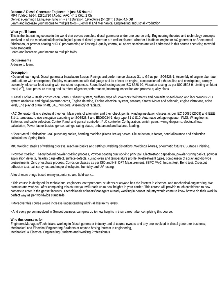 Become A Diesel Generator Engineer - in Just 5.5 Hours ! | PDF ...