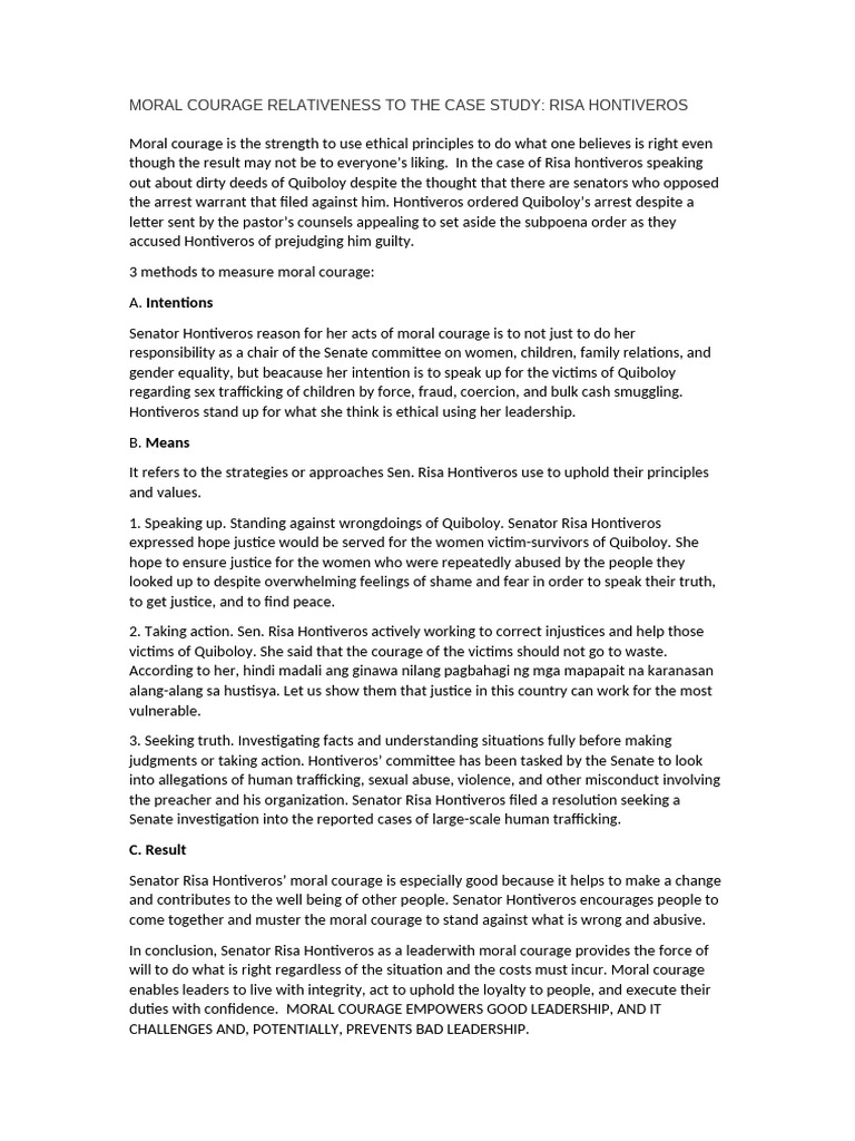 Moral Courage Relativeness To The Case Study | PDF | Courage | Justice