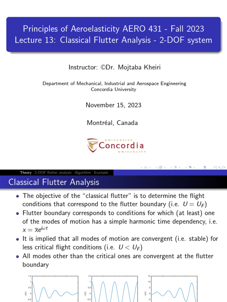 Classical Flutter 2DOF Lec13 | PDF | Equations | Physics