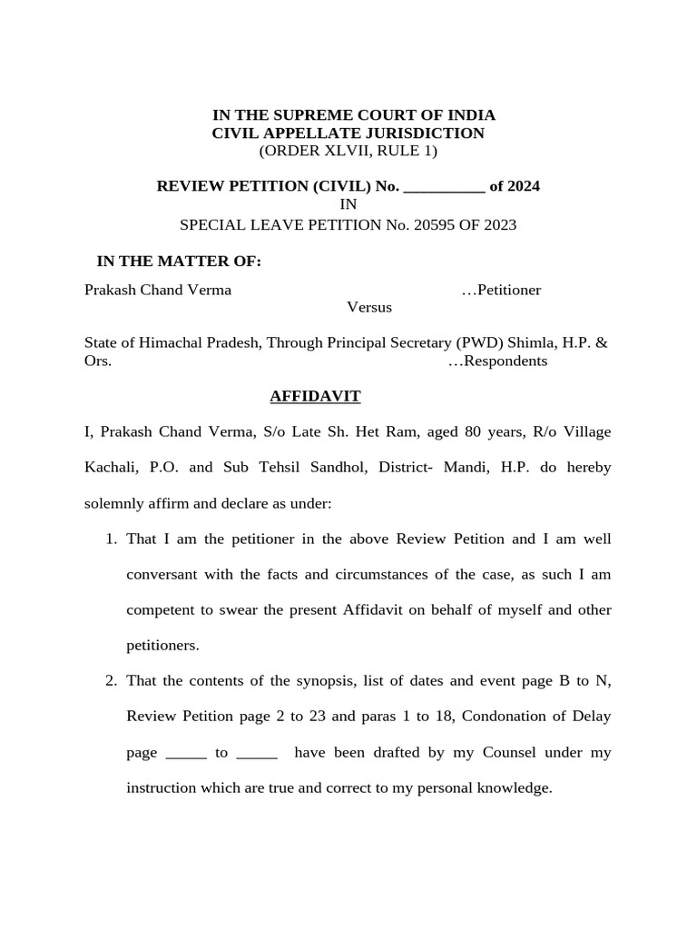 Affidavit in Prakash Chand RP | PDF