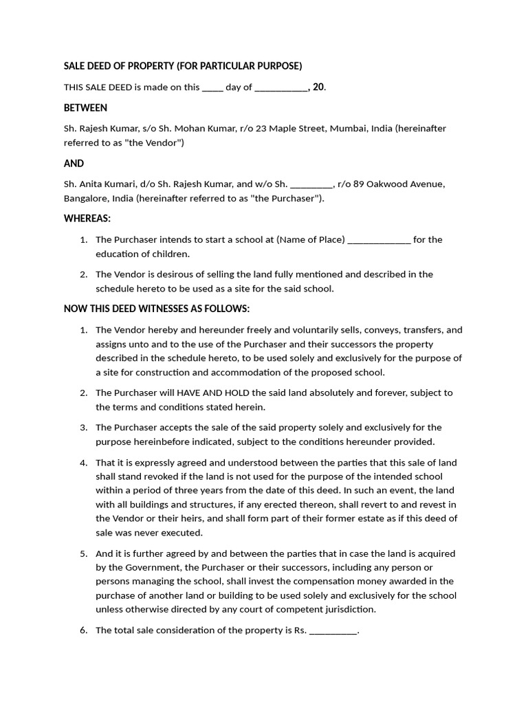SALE DEED OF PROPERTY | PDF | Deed | Property Law