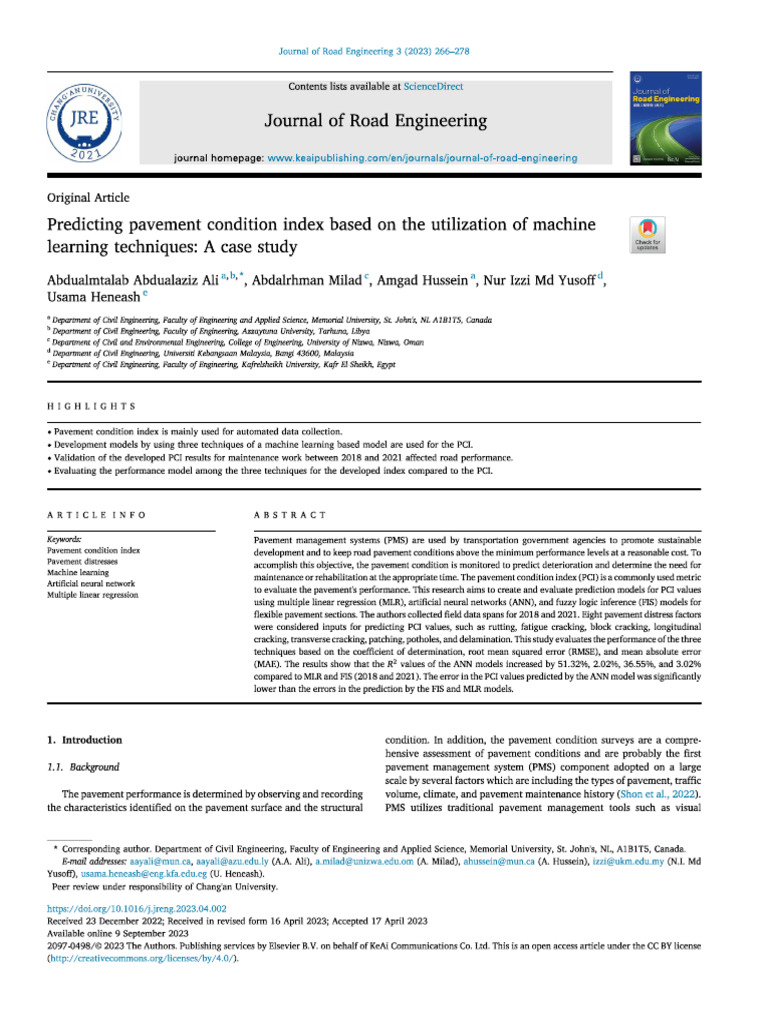 Predicting Pavement Condition Index Based on the Utilization of Machine | PDF