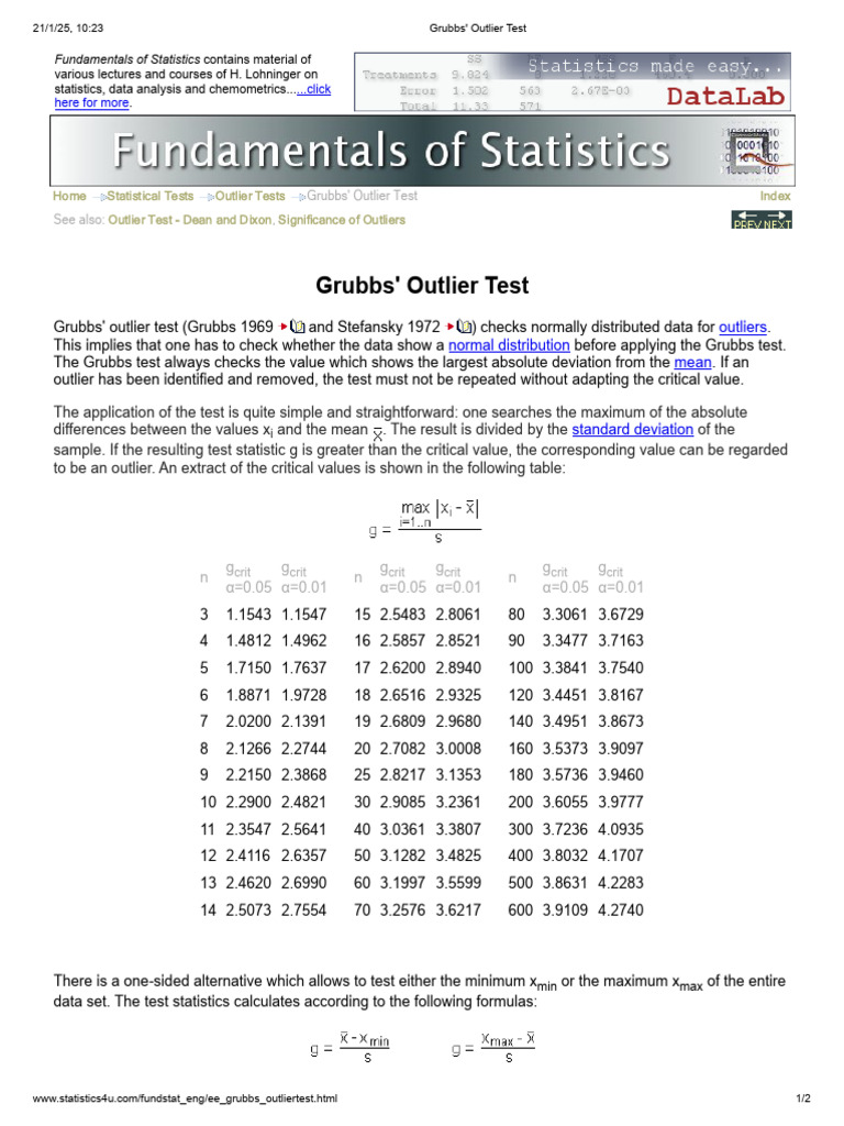 Grubbs Outlier Test Pdf Outlier Normal Distribution