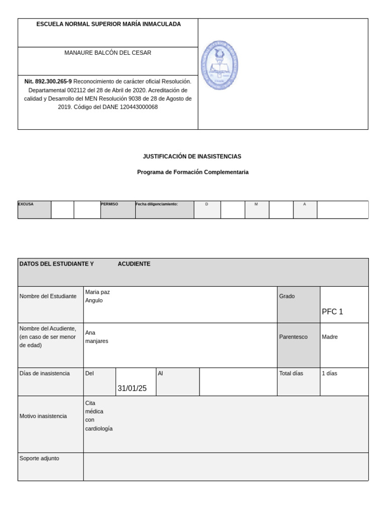Formato de Excusas y Permisos Del PFC PDF | PDF