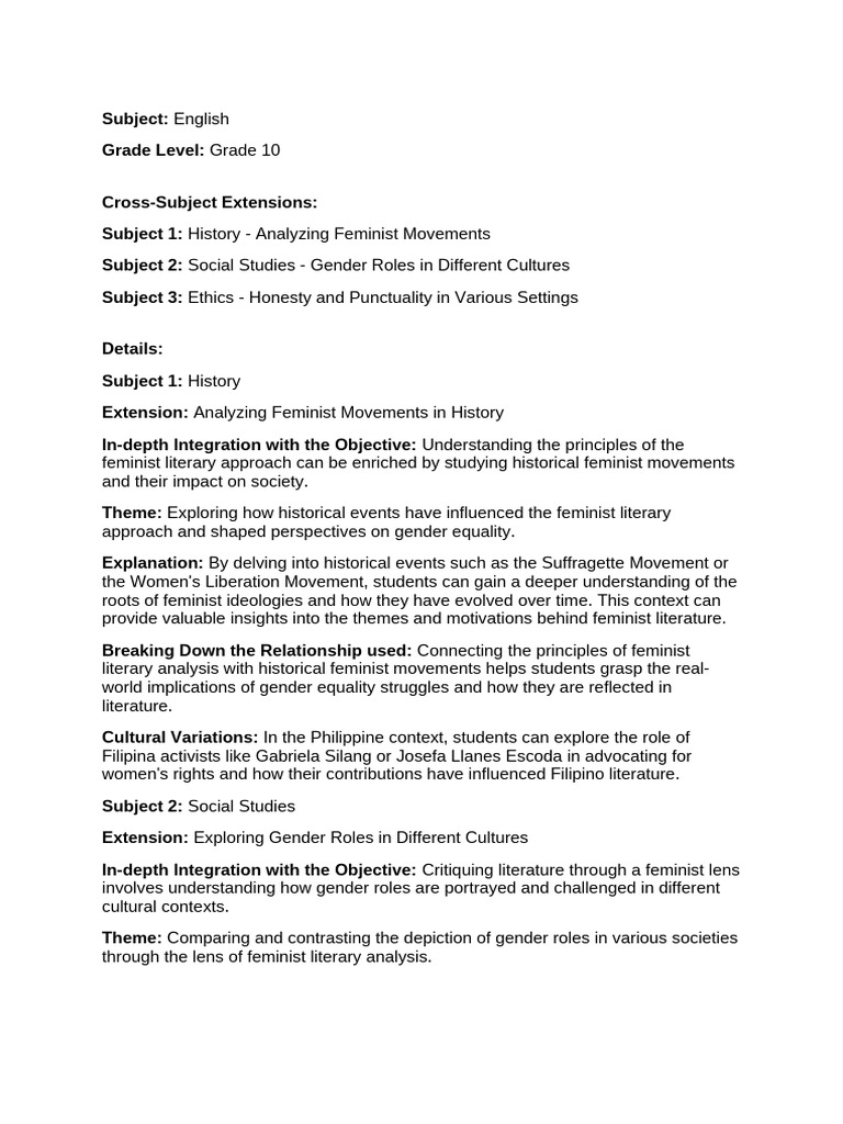 Cross Subject Extention | PDF | Feminism | Gender Studies