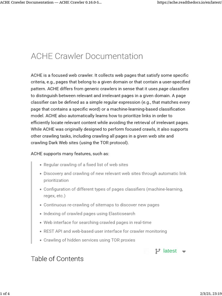 ACHE Crawler Documentation — ACHE Crawler 0.16.0-SNAPSHOT documentation | PDF | Information ...