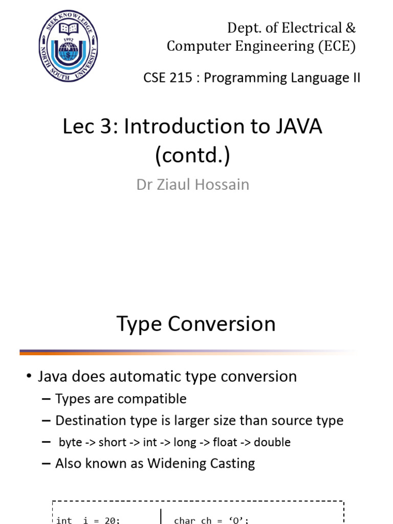 Lec 3 - Intro To Java Contd | PDF | Integer (Computer Science) | Computer Programming