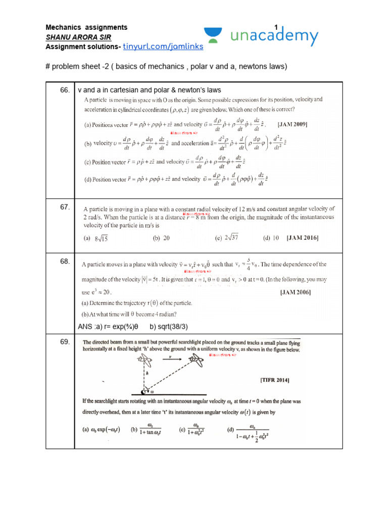 Mechanics Assignment Solutions Guide | PDF | Mechanics | Physics
