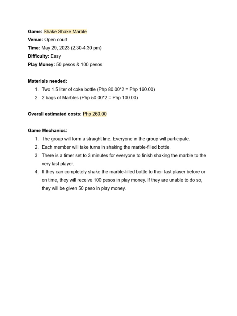 Game Shake Shake Marble | PDF