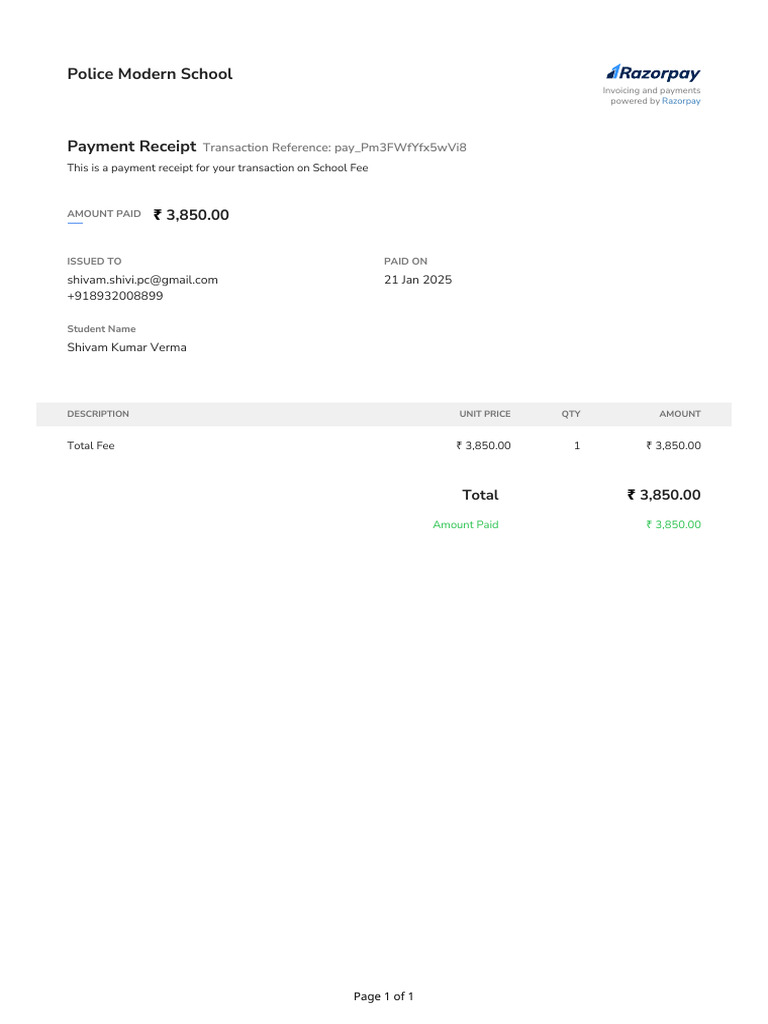Receipt Pay_pm3fwfyfx5wvi8 From Police Modern School (Paid) | PDF