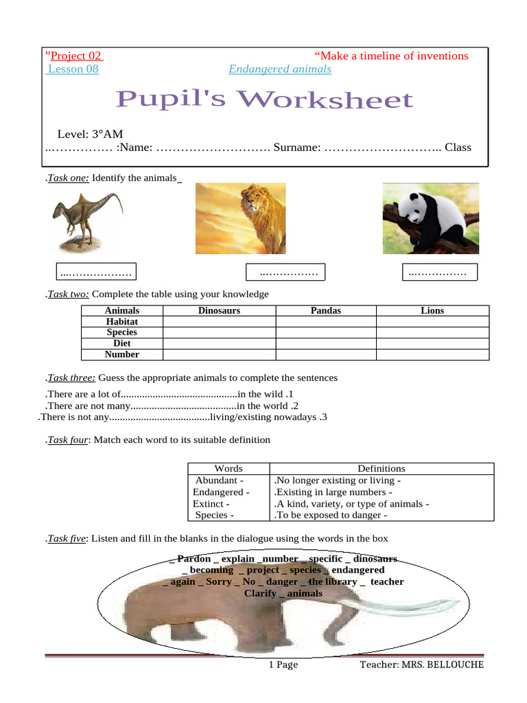 Endangered Animals Activities Promoting Classroom Dynamics Group Form ...