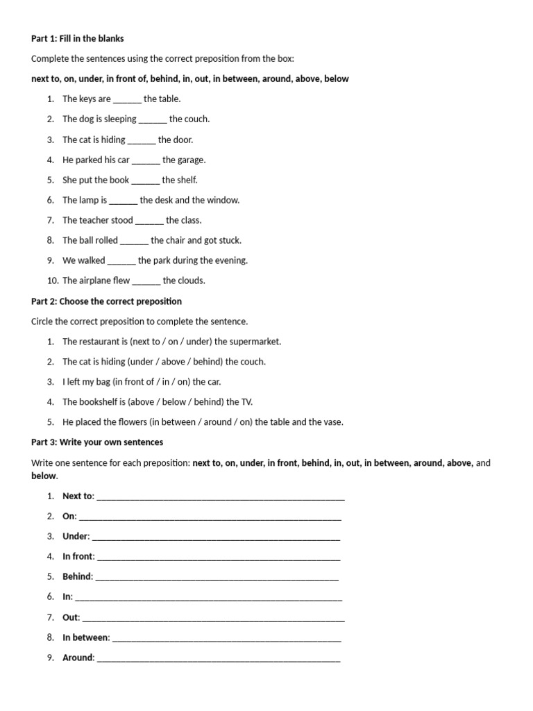 Preposition and Conjunction Exercises | PDF