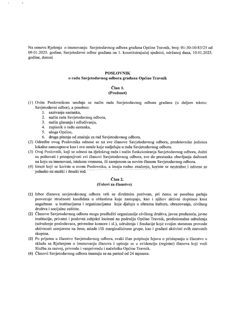 Poslovnik o Radu Savjetodavnog Odbora | PDF