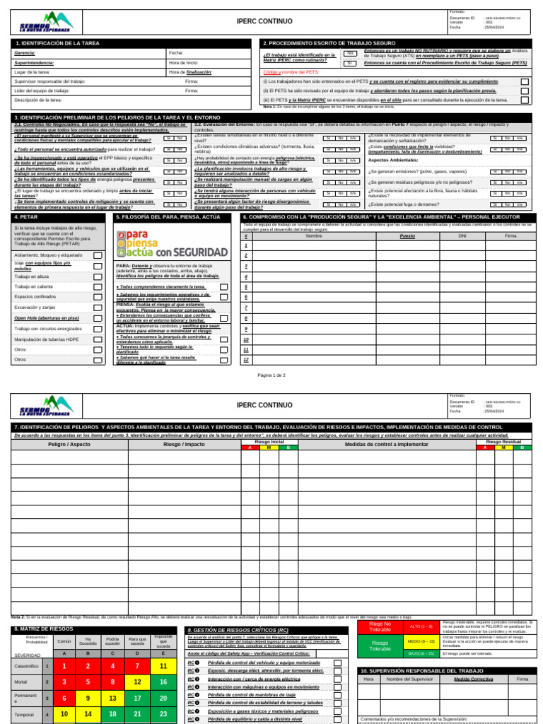 IPERC Continuo | PDF | Riesgo | Evaluación de riesgos