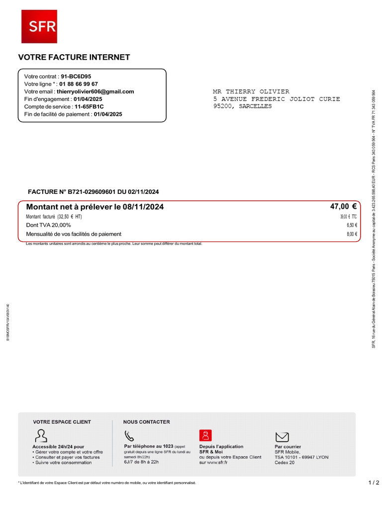 Facture Internet de Thierry Olivier | PDF