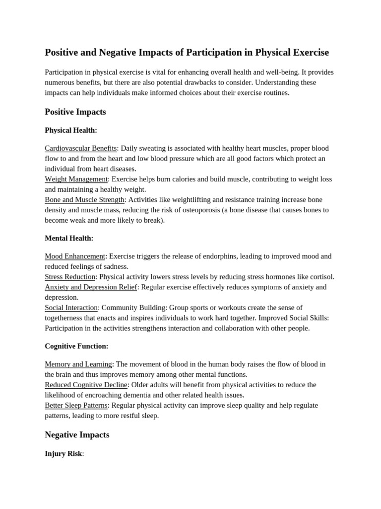 Negative Effects of Exercise Participation | PDF | Strength Training ...