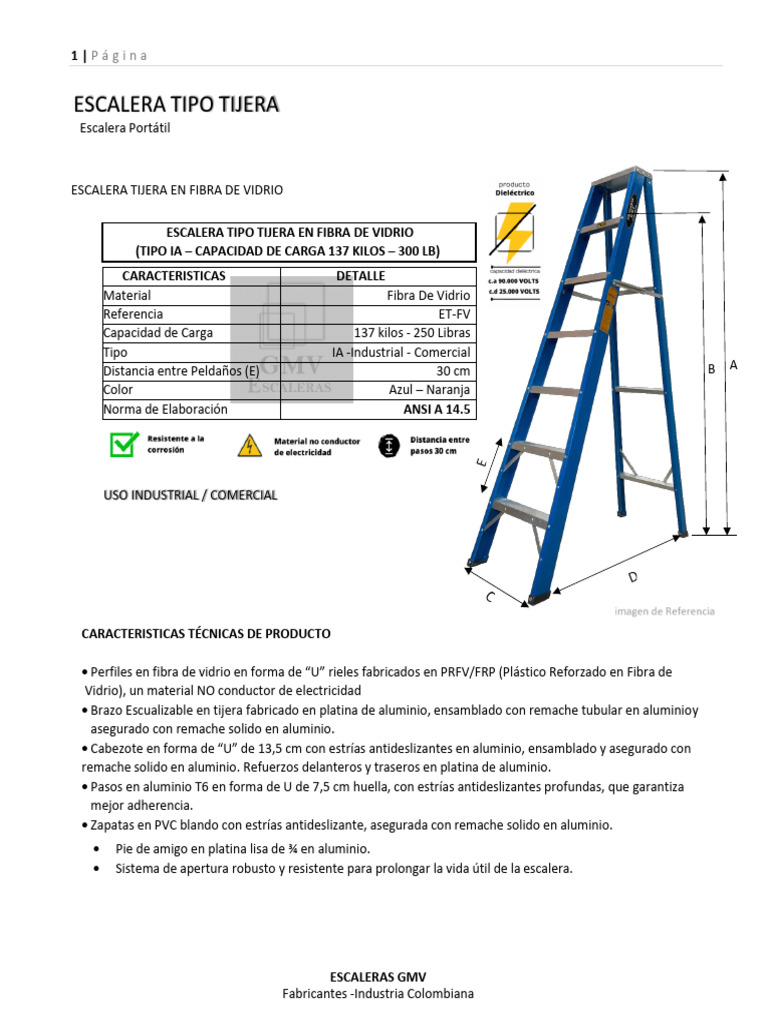 Ficha Técnica Escalera Tipo Tijera FV | PDF | Dieléctrico | Materiales de construcción