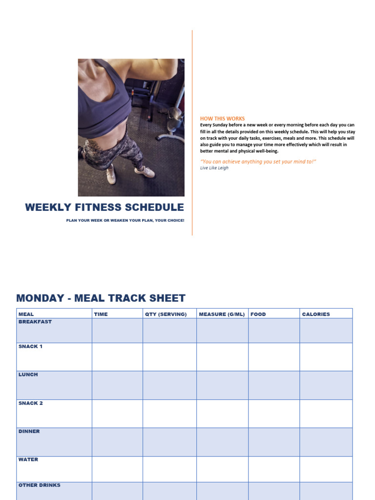 Weekly Fitness Schedule | PDF | Meal | Lunch