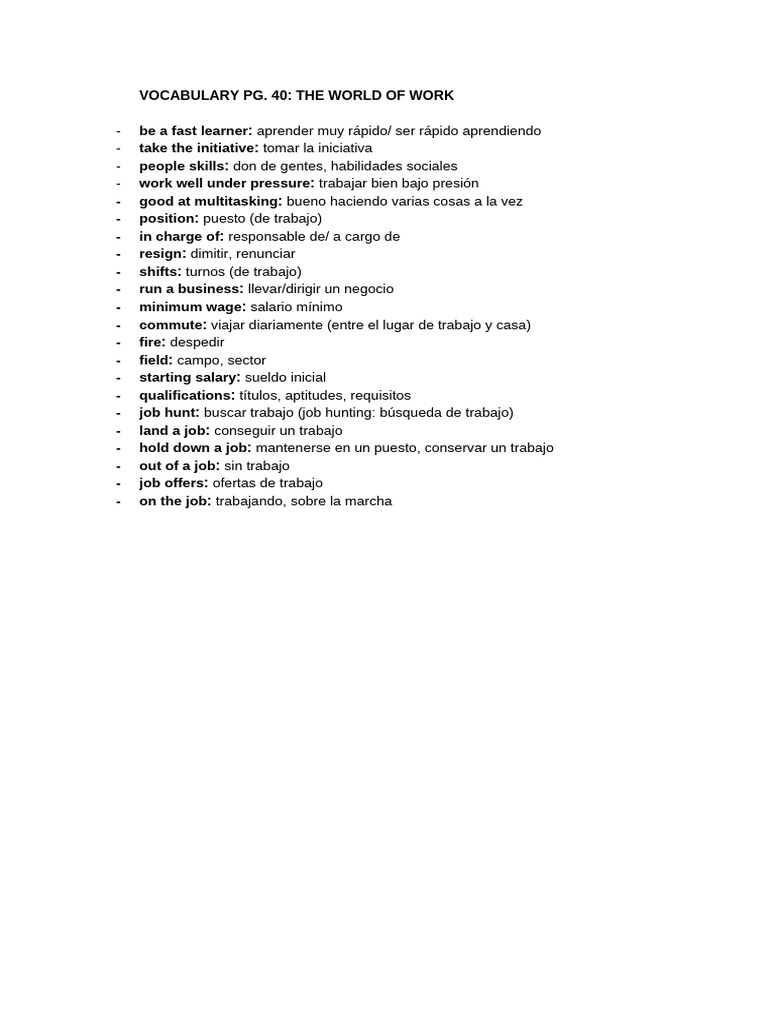 Vocabulario Laboral Esencial | PDF