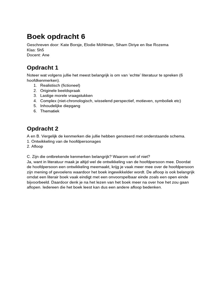 (Gezamenlijk) Nederlands boek opdracht 6 | PDF