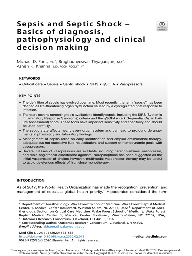 1. SEPSIS Y SHOCK SÉPTICO- DIAGNÓSTICO, FISIOPATOLOGÍA Y TOMA DE ...