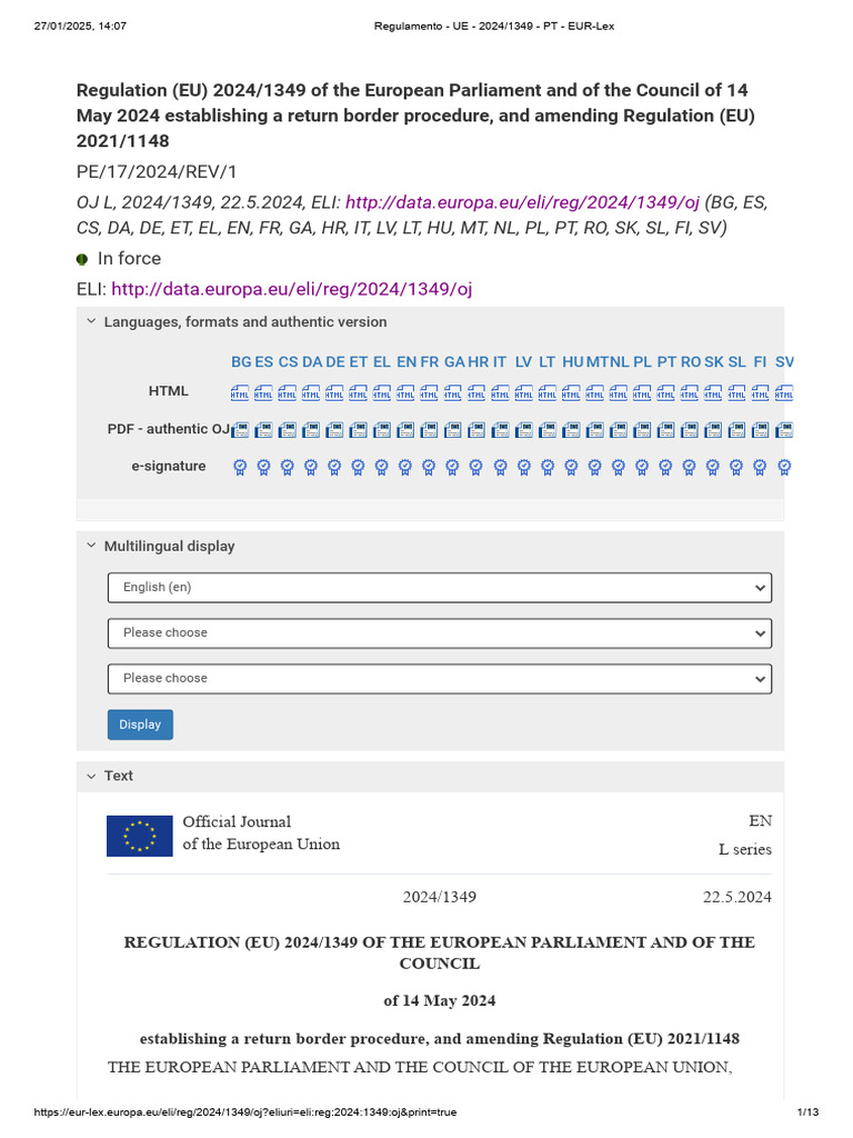Regulamento - UE - 2024 - 1349 - PT - EUR-Lex | PDF | European Union ...