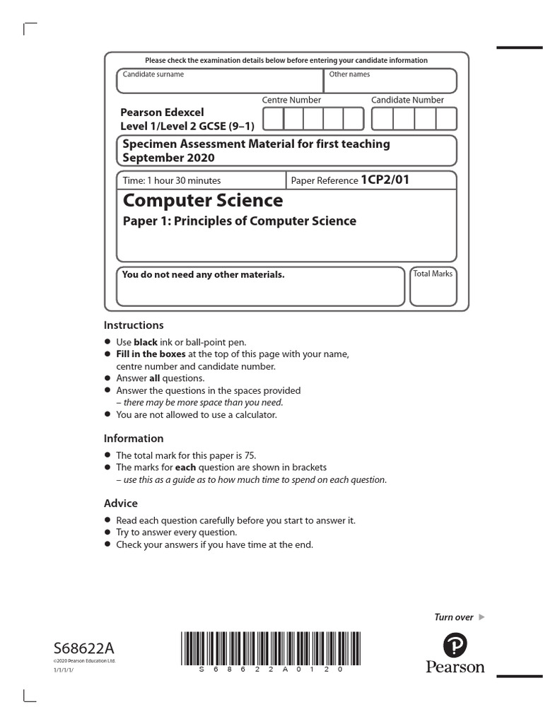 GCSE Computer Science Specimen 1 Paper 01 | PDF | Computer Programming ...