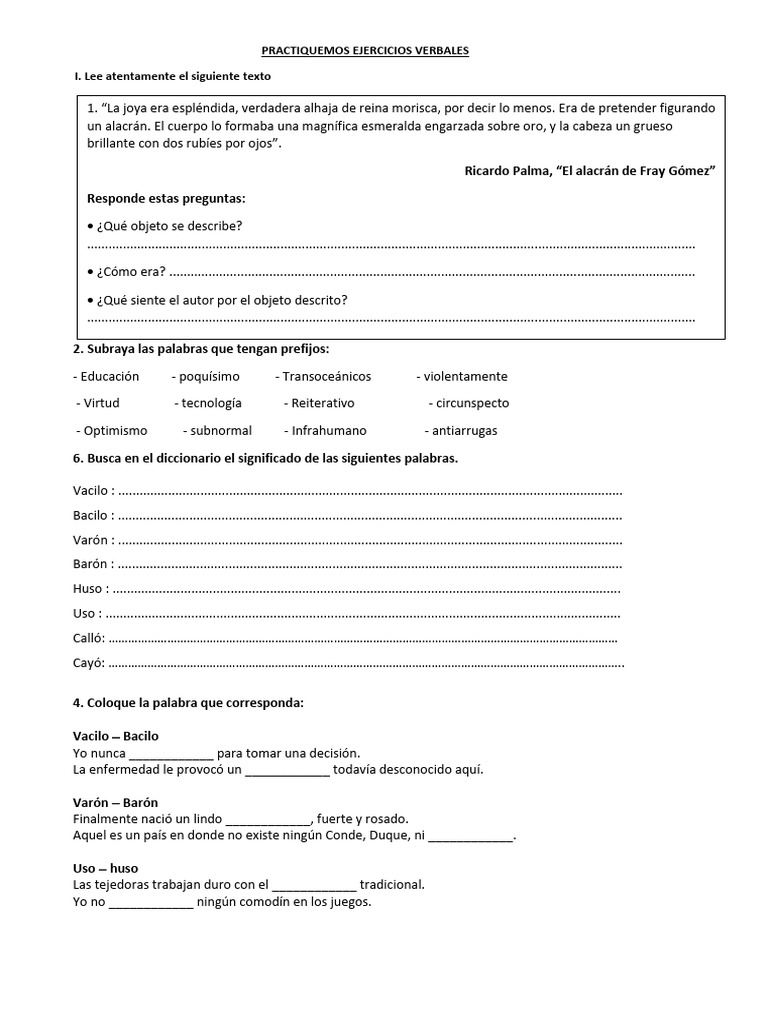 Practiquemos Ejercicios Verbales | PDF