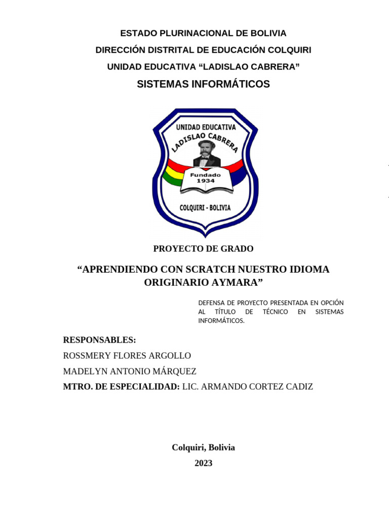 Caratula_aprendiendo Con Scratch Nuestro Idioma Originario Aymara | PDF | Scratch (lenguaje de ...