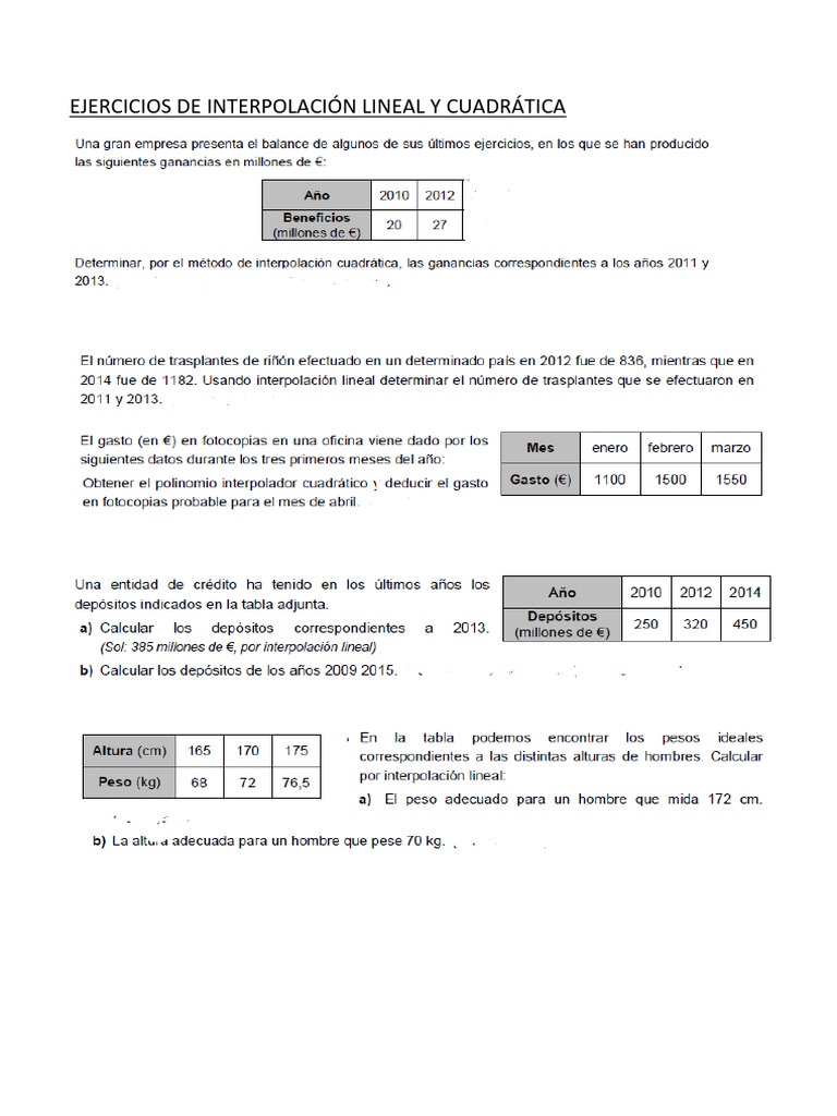 Ejercicios de Interpolación Lineal y Cuadrática | PDF