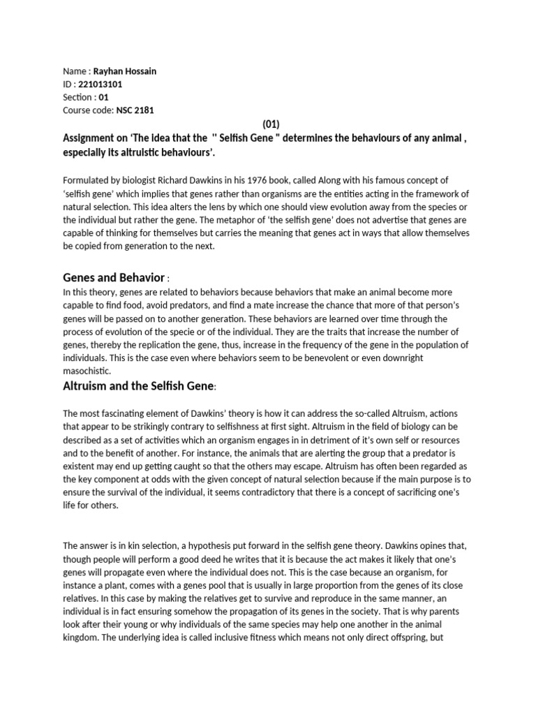 NSC - RAYHAN HOSSAIN (221013101) | PDF | Twin | Nature Versus Nurture