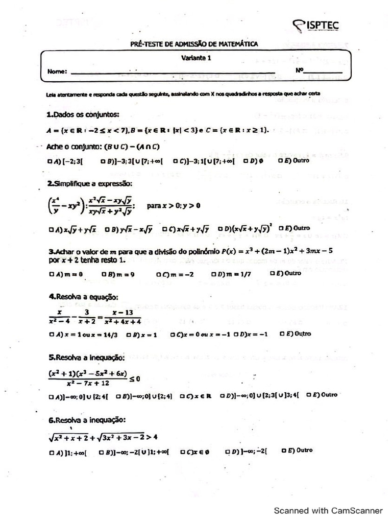 ISPTEC V1 - Pré Exame | PDF