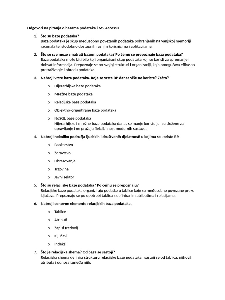 Odgovori Na Pitanja o Bazama Podataka | PDF