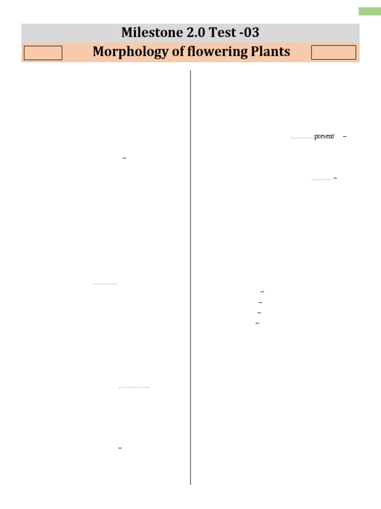 Milestone 2 0 Test 03 Morphology of Flowering Plants Class 11th | PDF ...