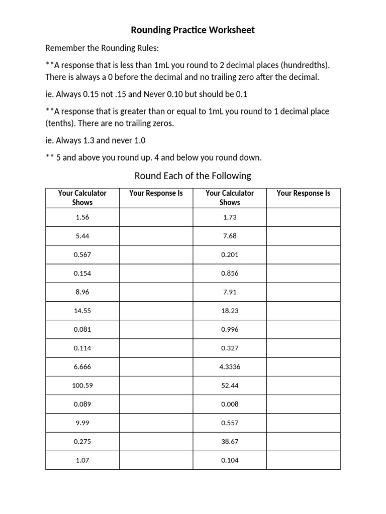 Rounding Rules Practice Worksheet | PDF