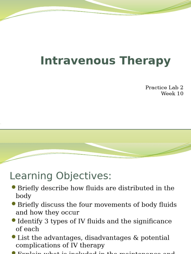 Week 10 IV Therapy Student2 | PDF | Intravenous Therapy | Saline (Medicine)