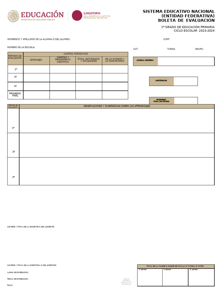 Boletas de Calificaciones Quinto Grado Formato | PDF | Maestros | Escuelas