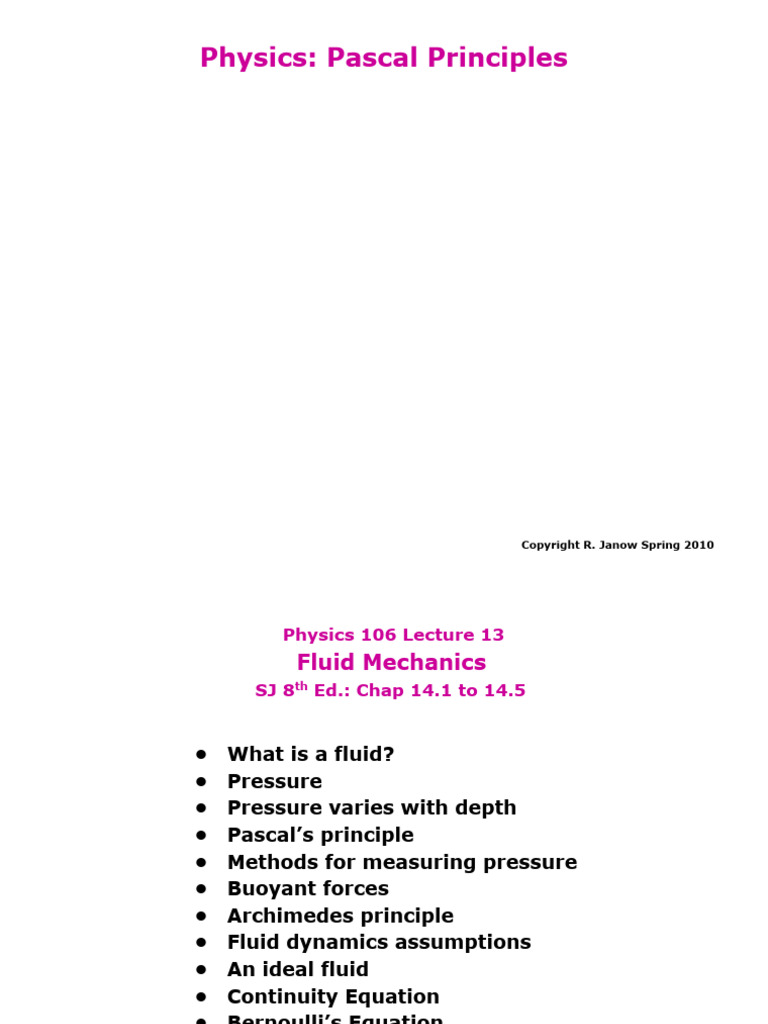 Pascal Principle Lect | PDF | Buoyancy | Pressure