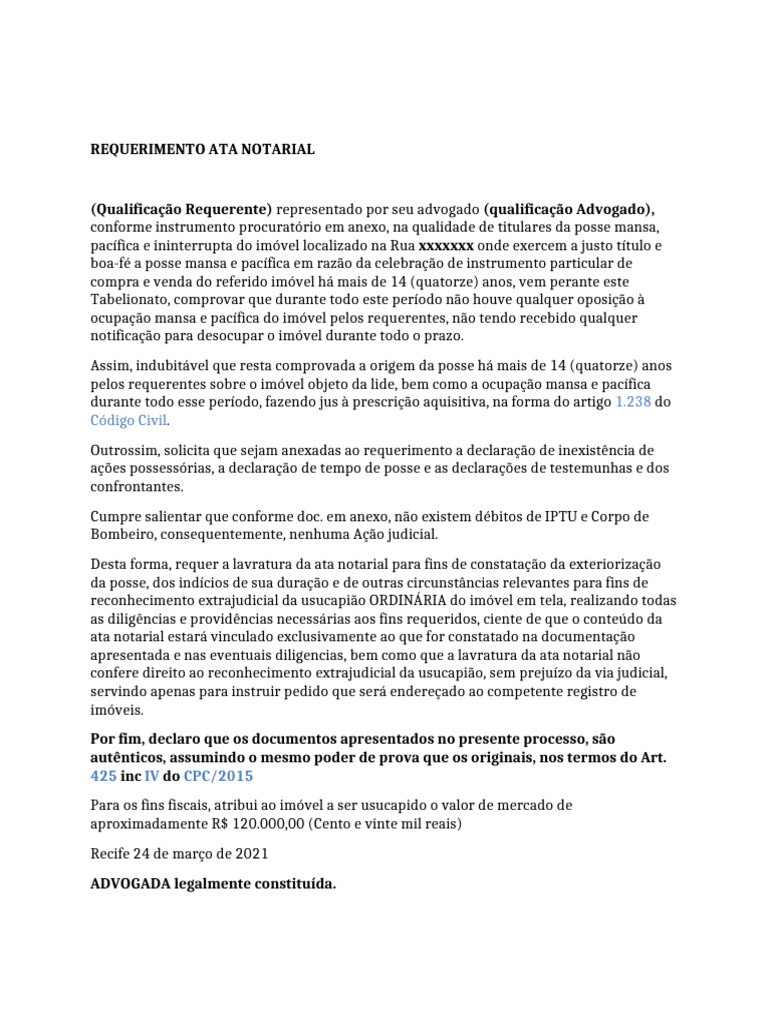 Modelo Requerimento Ata Notarial | PDF