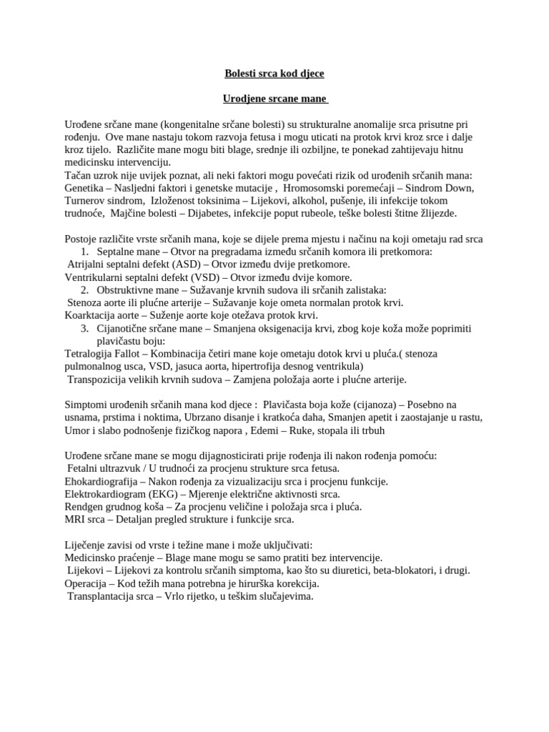 Bolesti Srca Kod Djece | PDF