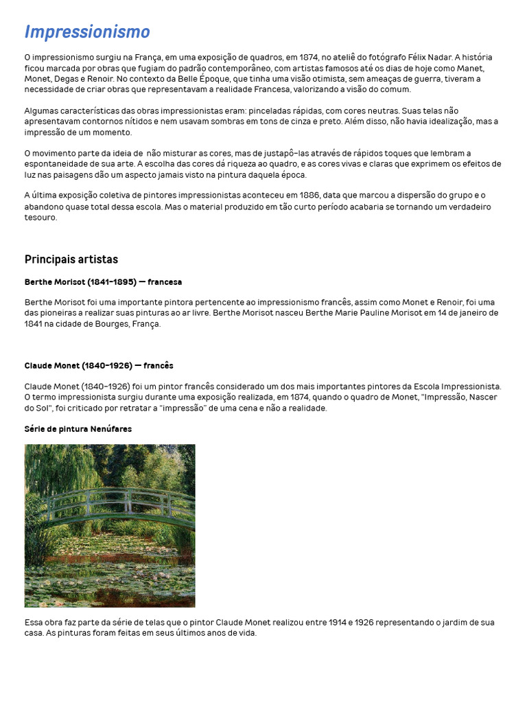 trabalho impressionismo 1ADM | PDF | Impressionismo | Claude Monet