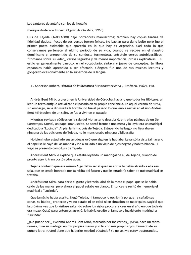 Los Cantares de Antaño Son Los de Hogaño - Anderson Imbert | PDF