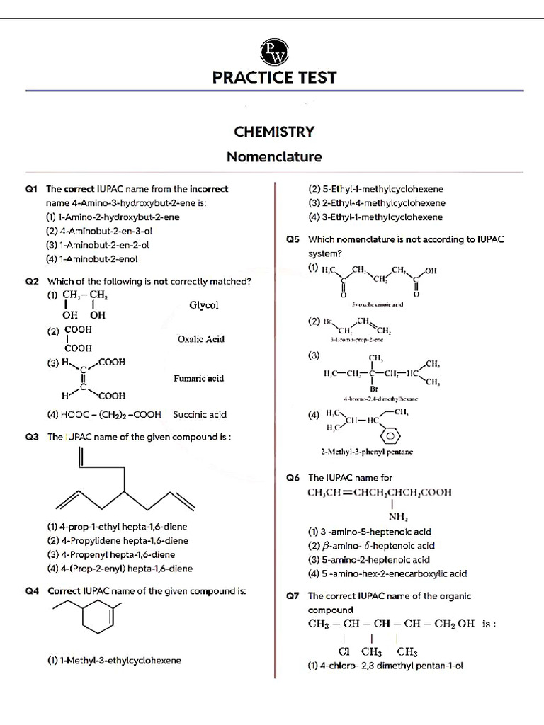 JEE Practice Test (Nomenclature) | PDF