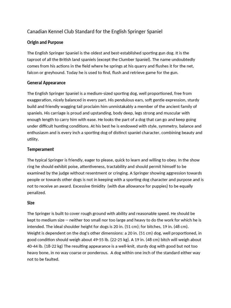 Canadian Kennel Club Standard For The English Springer Spaniel For 2013 ...