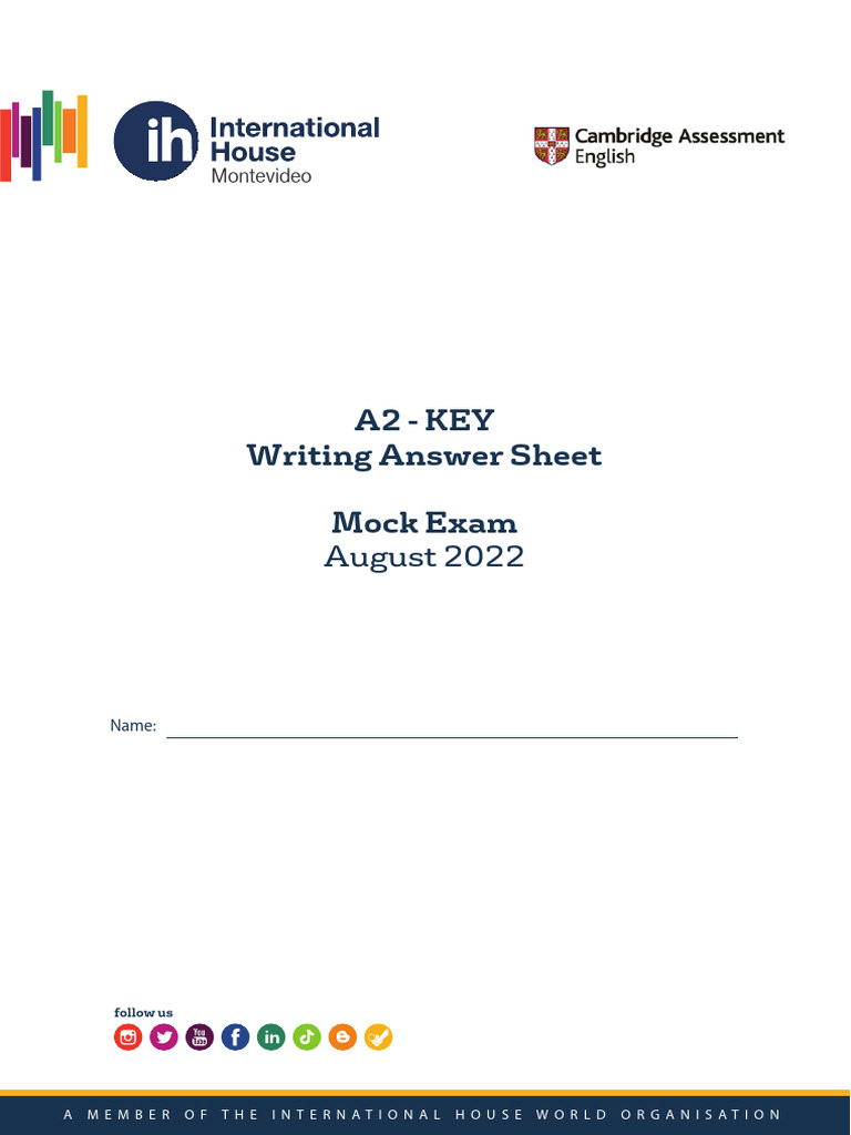 A2 Key For Schools Writing Answer Sheet | PDF