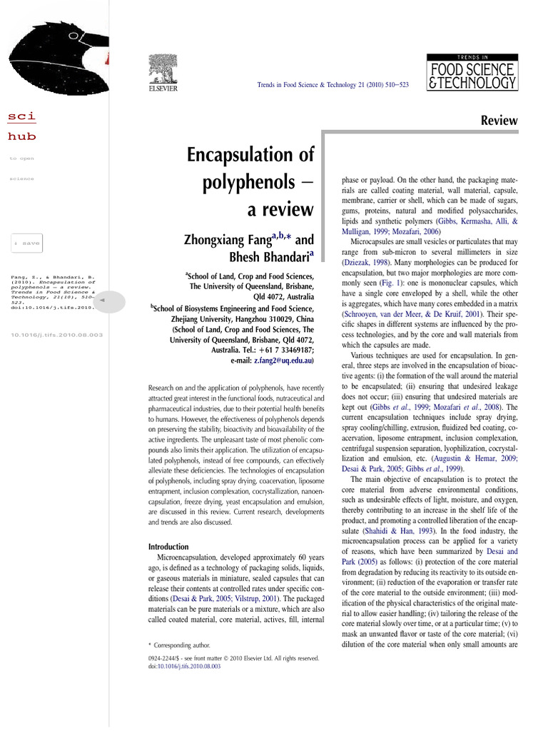 Sci-Hub Encapsulation of Polyphenols - A Review. Trends in Food Science ...
