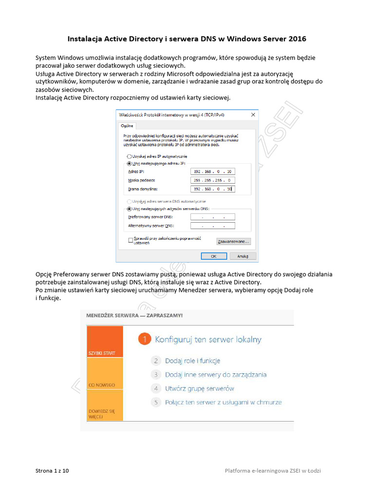 Instalacja Active Directory I Serwera DNS W Windows Server 2016 | PDF
