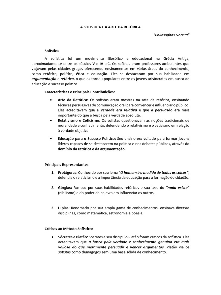 Sofistas: Retórica e Filosofia Grega | PDF | Retórica | Sócrates