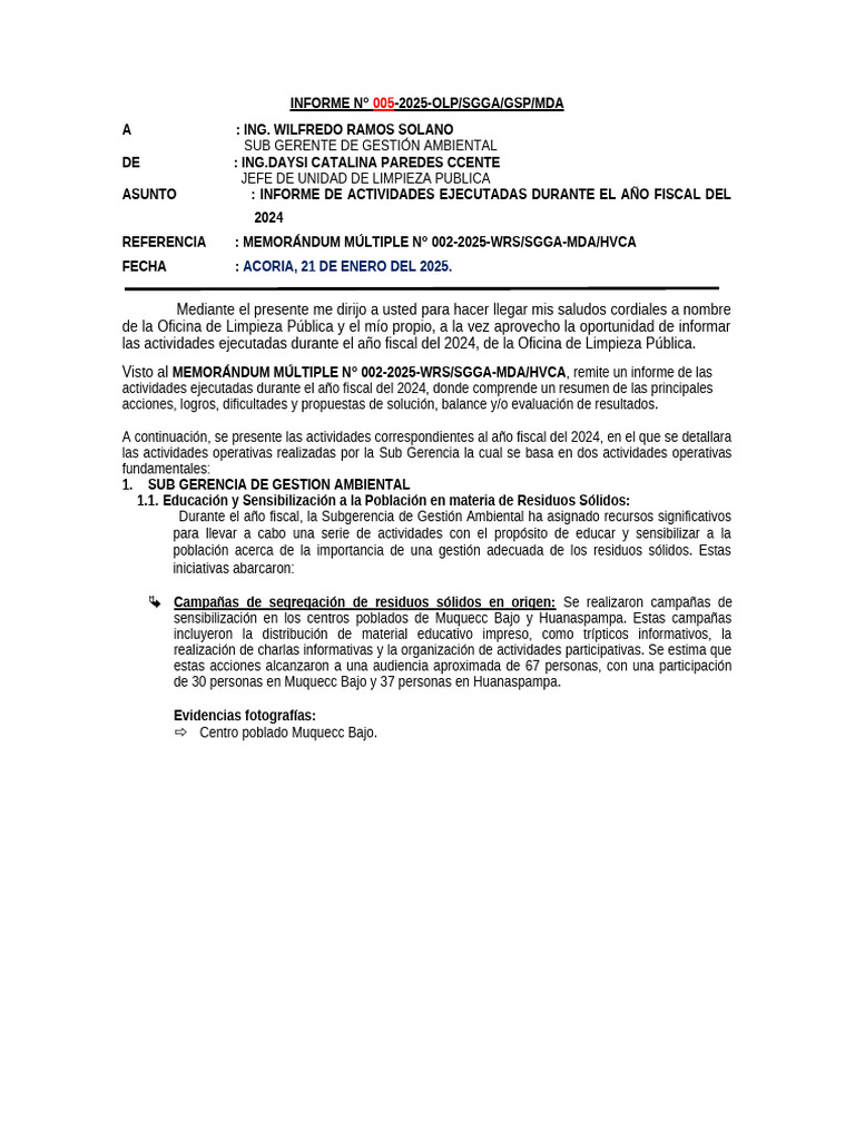 MEMORIA DESCRIPTIVA 2025 | PDF | Residuos | Compost