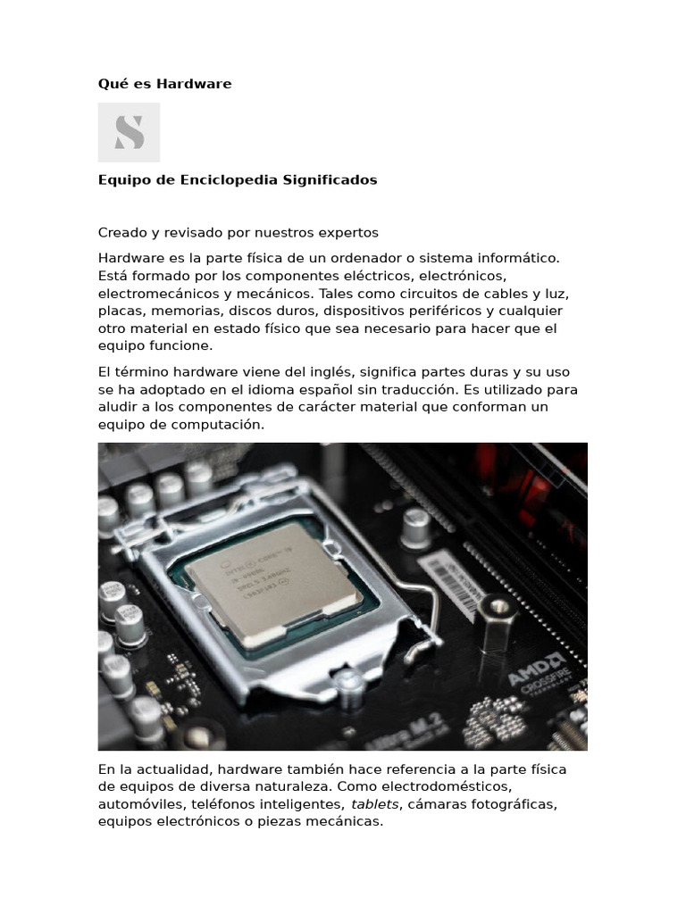 Definición y Tipos de Hardware Informático | PDF | Hardware de la ...